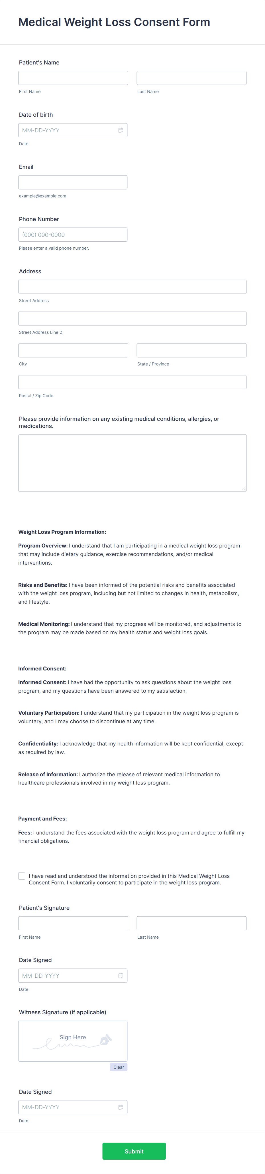 Medical Weight Loss Consent Form Template | Jotform
