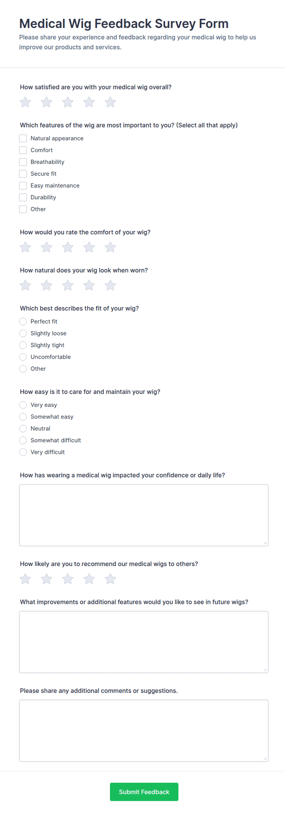 Medical Wig Feedback Survey Form Template | Jotform
