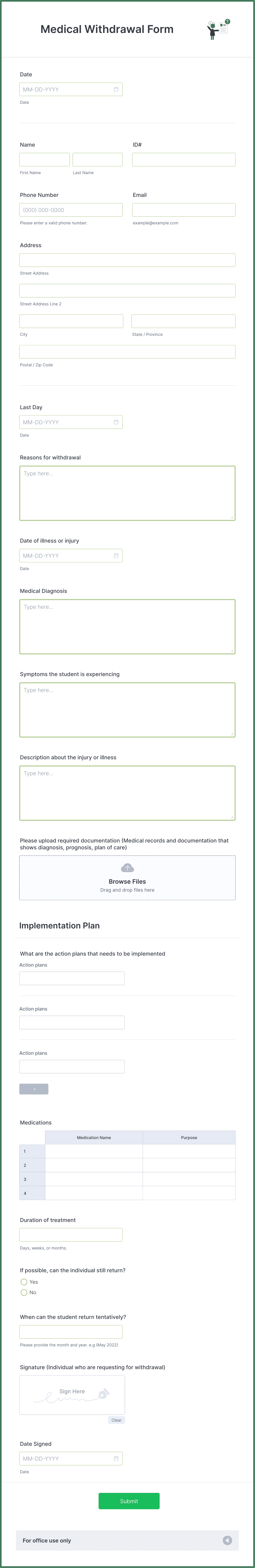 Medical Withdrawal Form Template | Jotform
