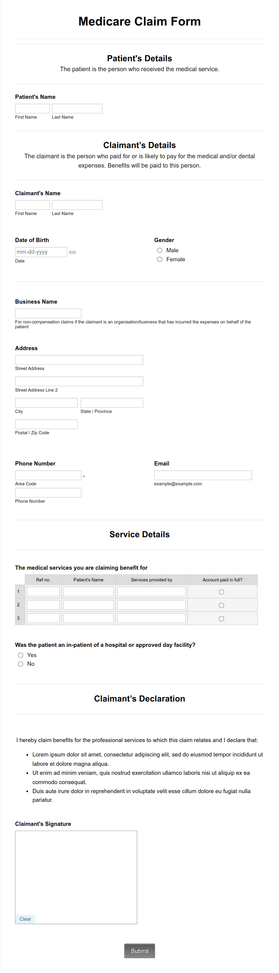 Medicare Claim Form Template | Jotform