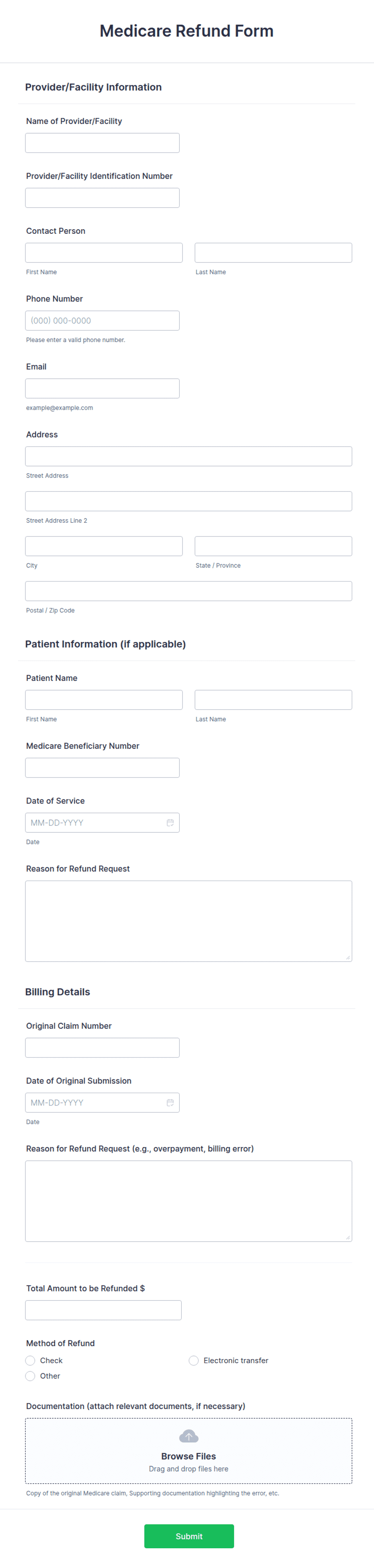 Medicare Refund Form Template | Jotform