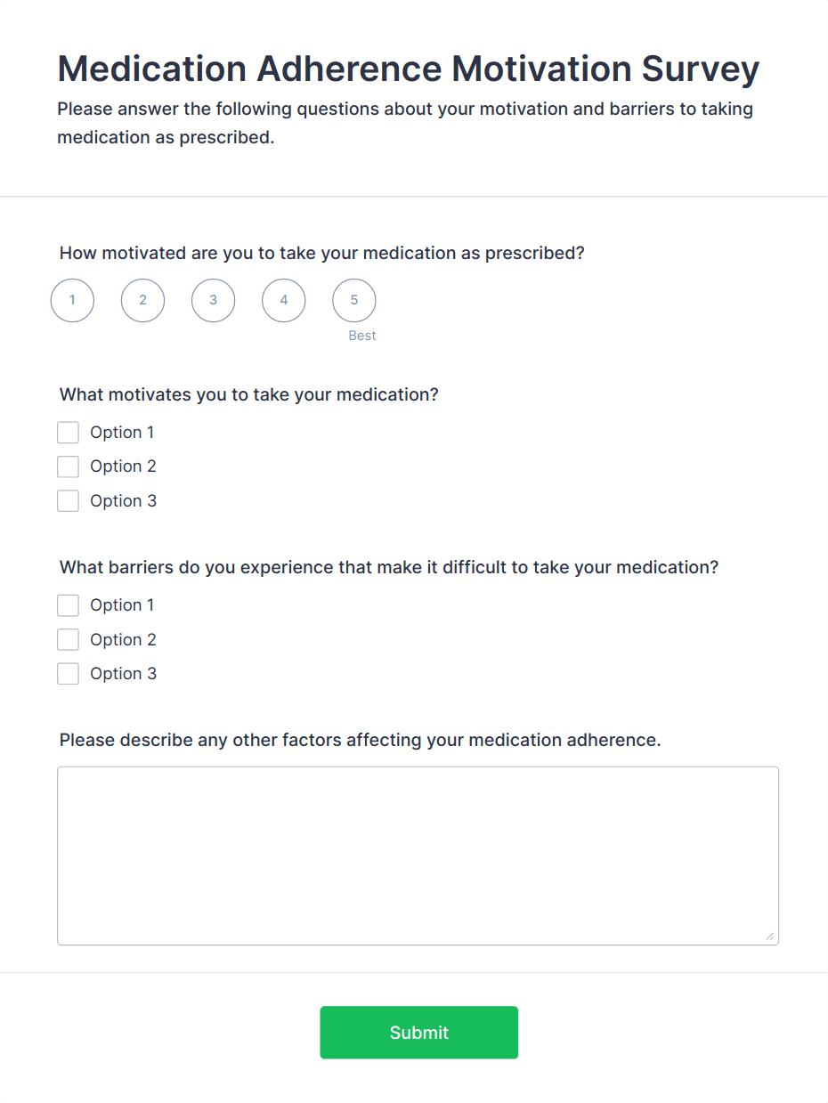 Medication Adherence Motivation Survey Form Template | Jotform