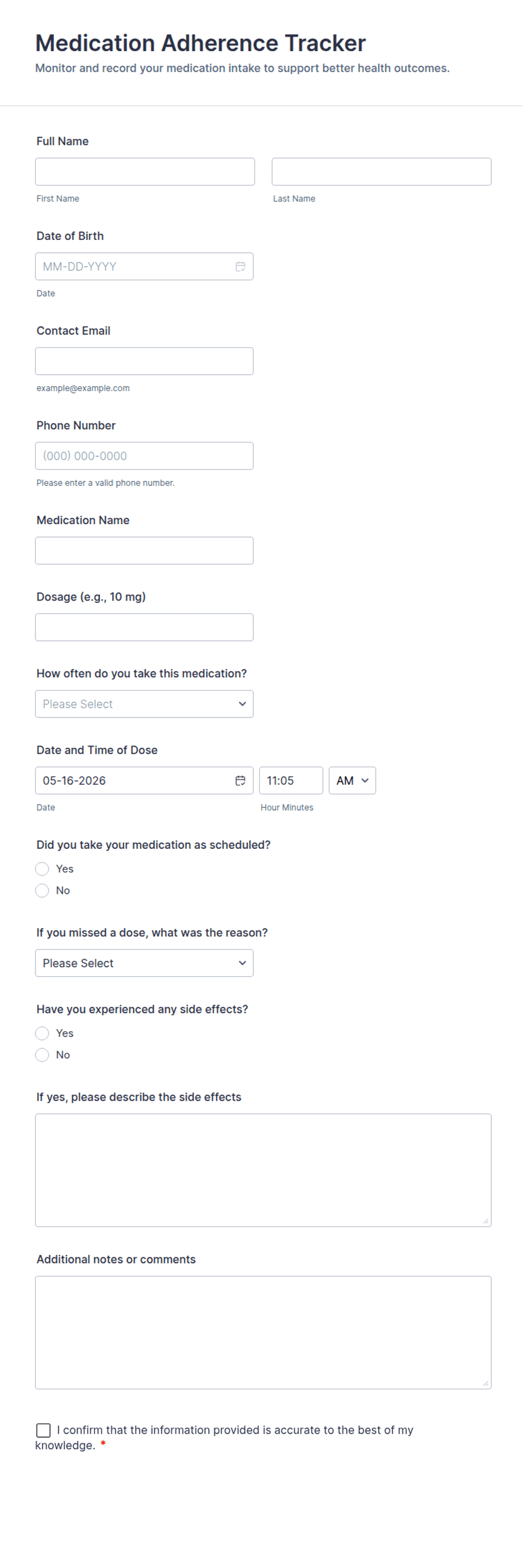 Medication Adherence Tracker Form Template | Jotform