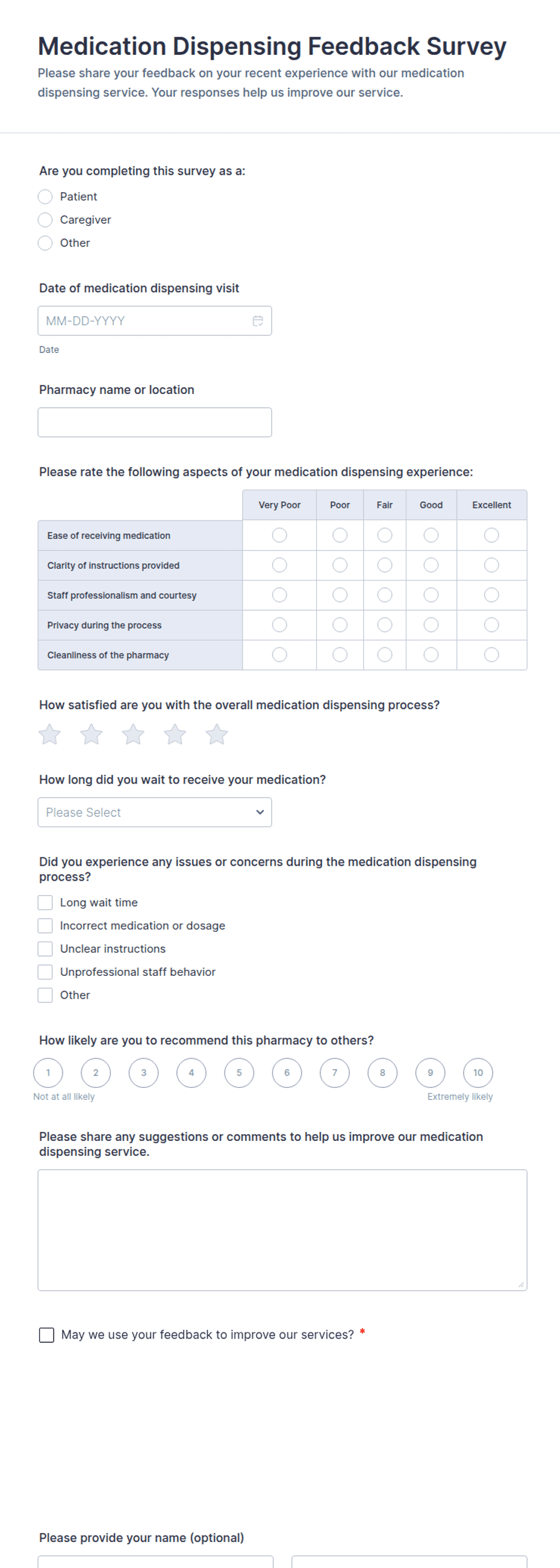 Medication Dispensing Feedback Survey Form Template | Jotform