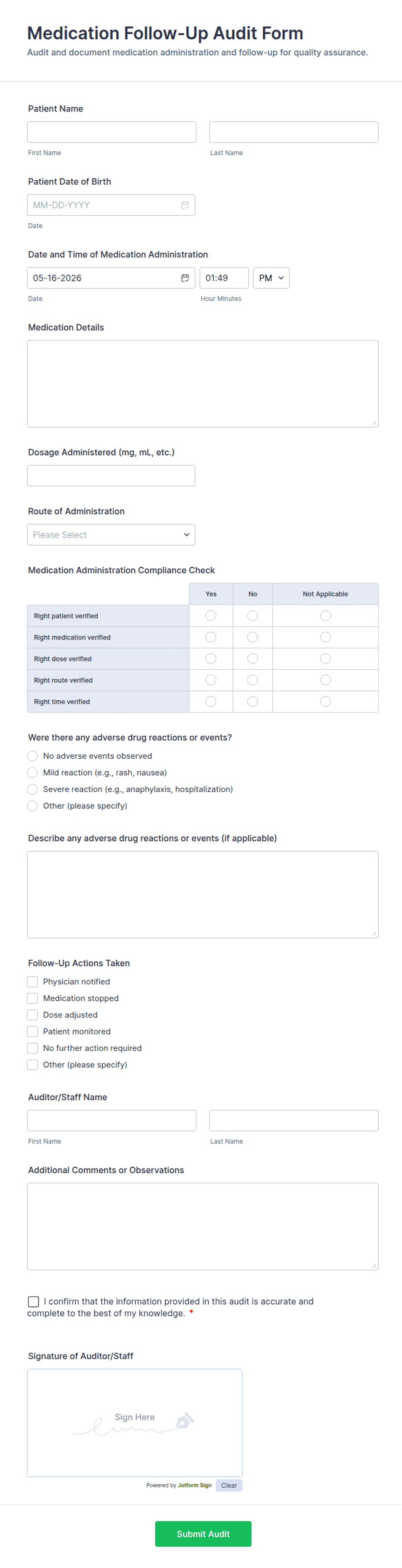 Medication Follow-Up Audit Form Template | Jotform