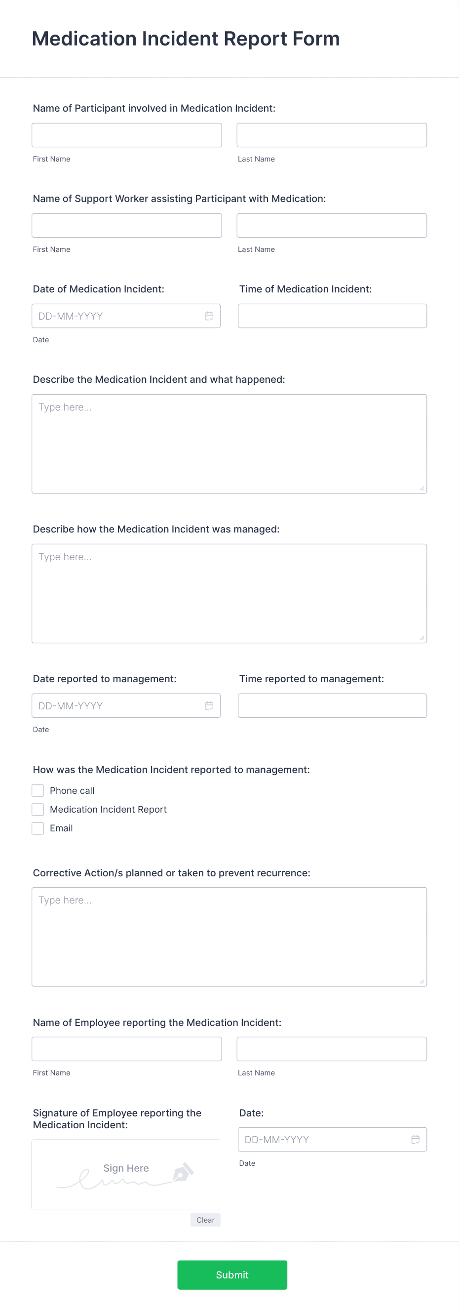 Medication Incident Report Form Template | Jotform