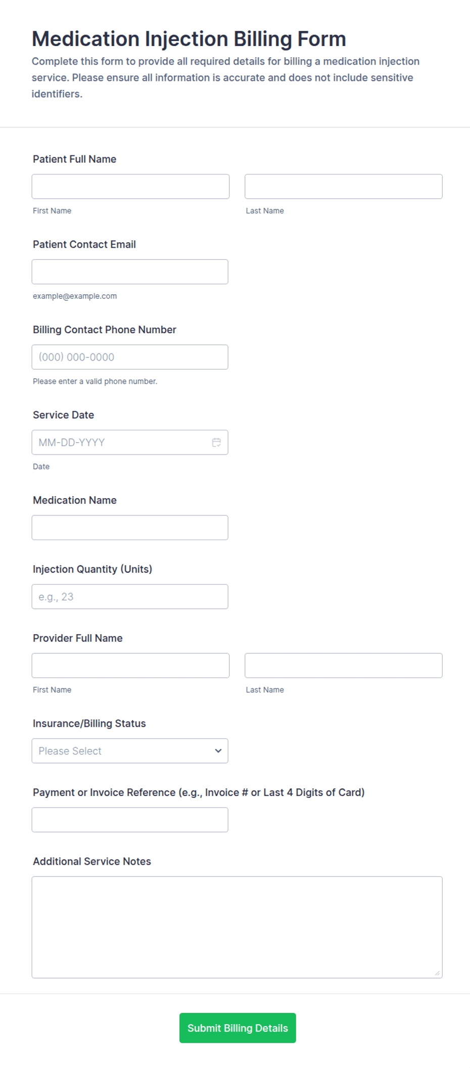 Medication Injection Billing Form Template | Jotform