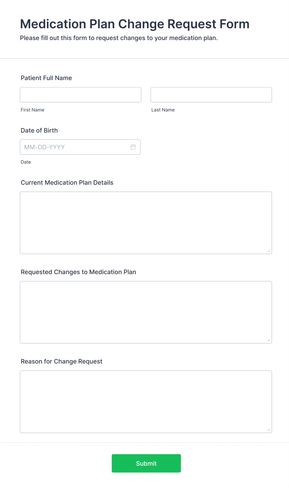 Medication Plan Change Request Form Template | Jotform