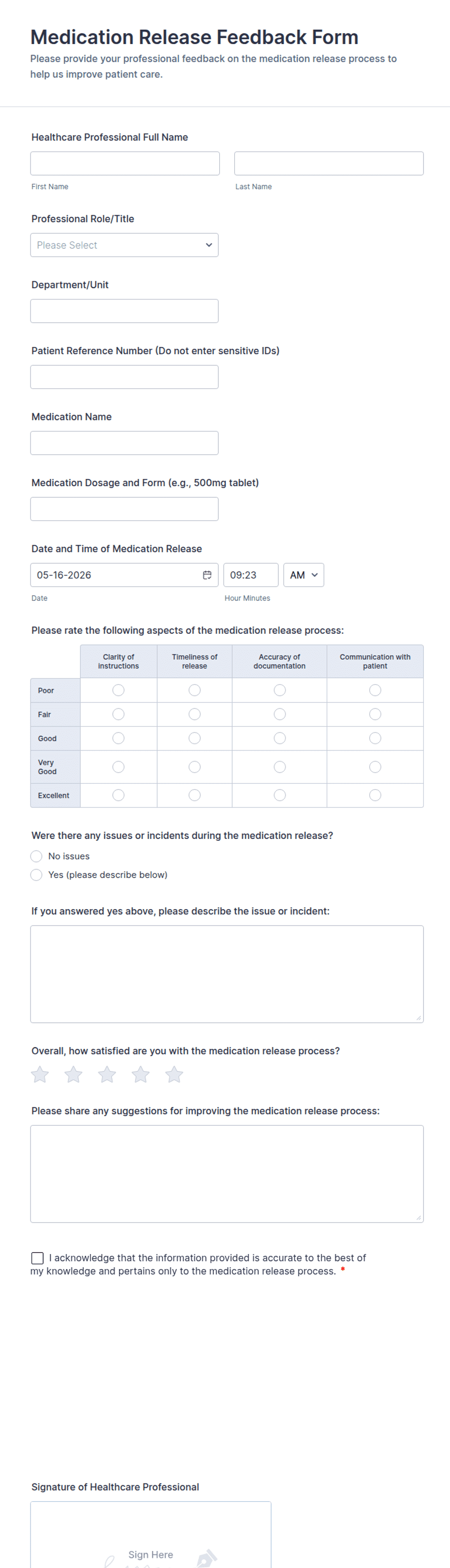Medication Release Feedback Form Template | Jotform