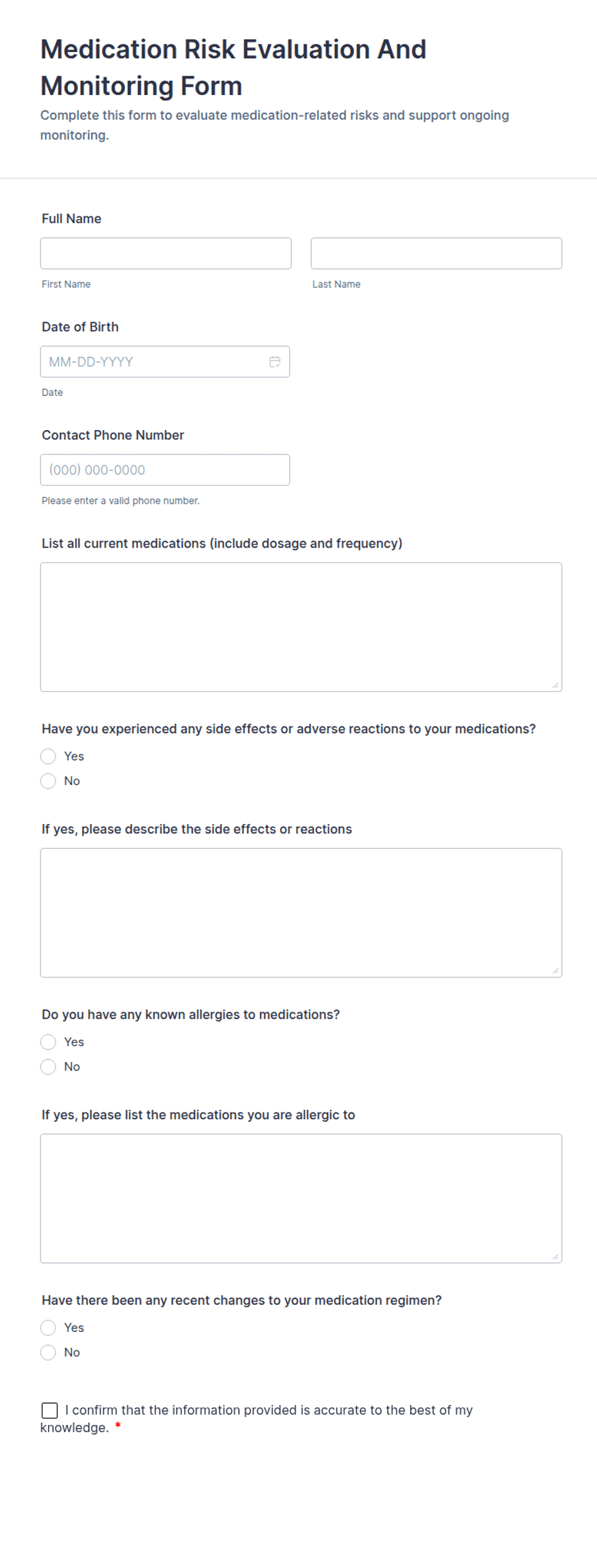 Medication Risk Evaluation and Monitoring Form Template | Jotform