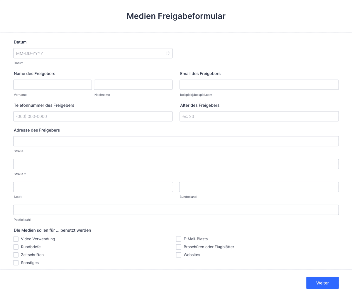 Medien Freigabeformular Formularvorlage | Jotform