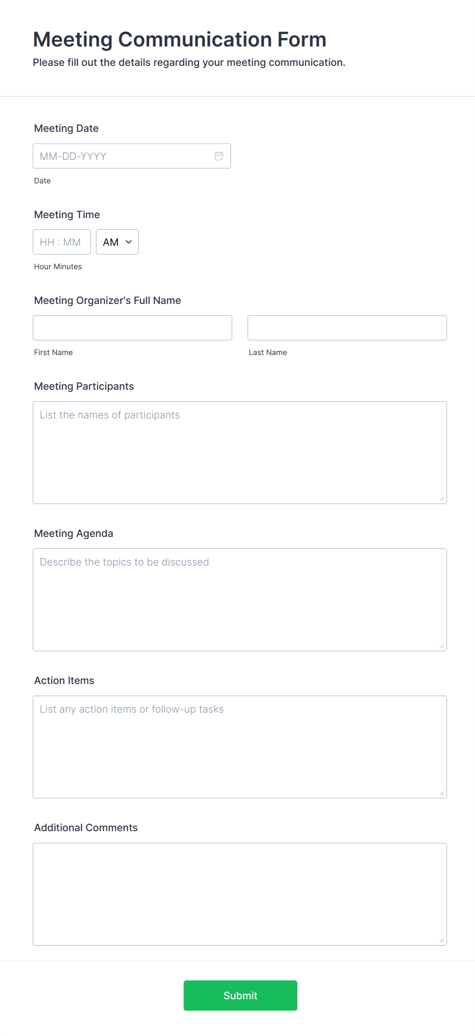 Meeting Communication Form Template | Jotform