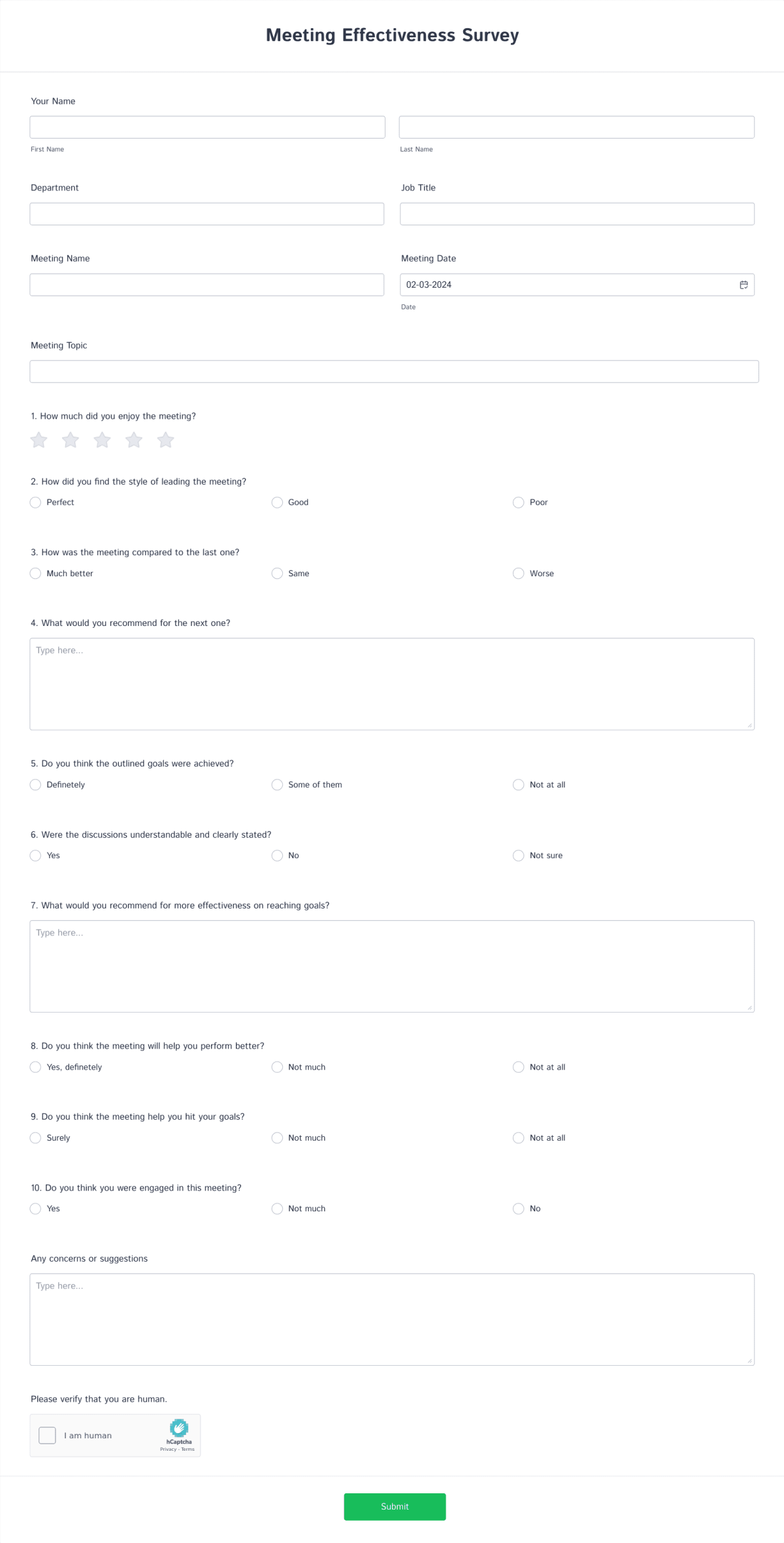 Meeting Effectiveness Survey Form Template | Jotform