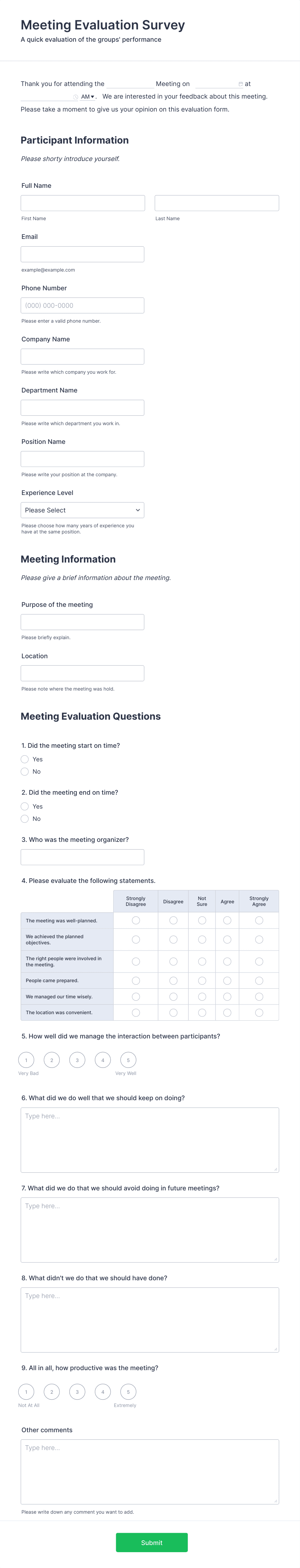 Meeting Evaluation Survey Form Template | Jotform