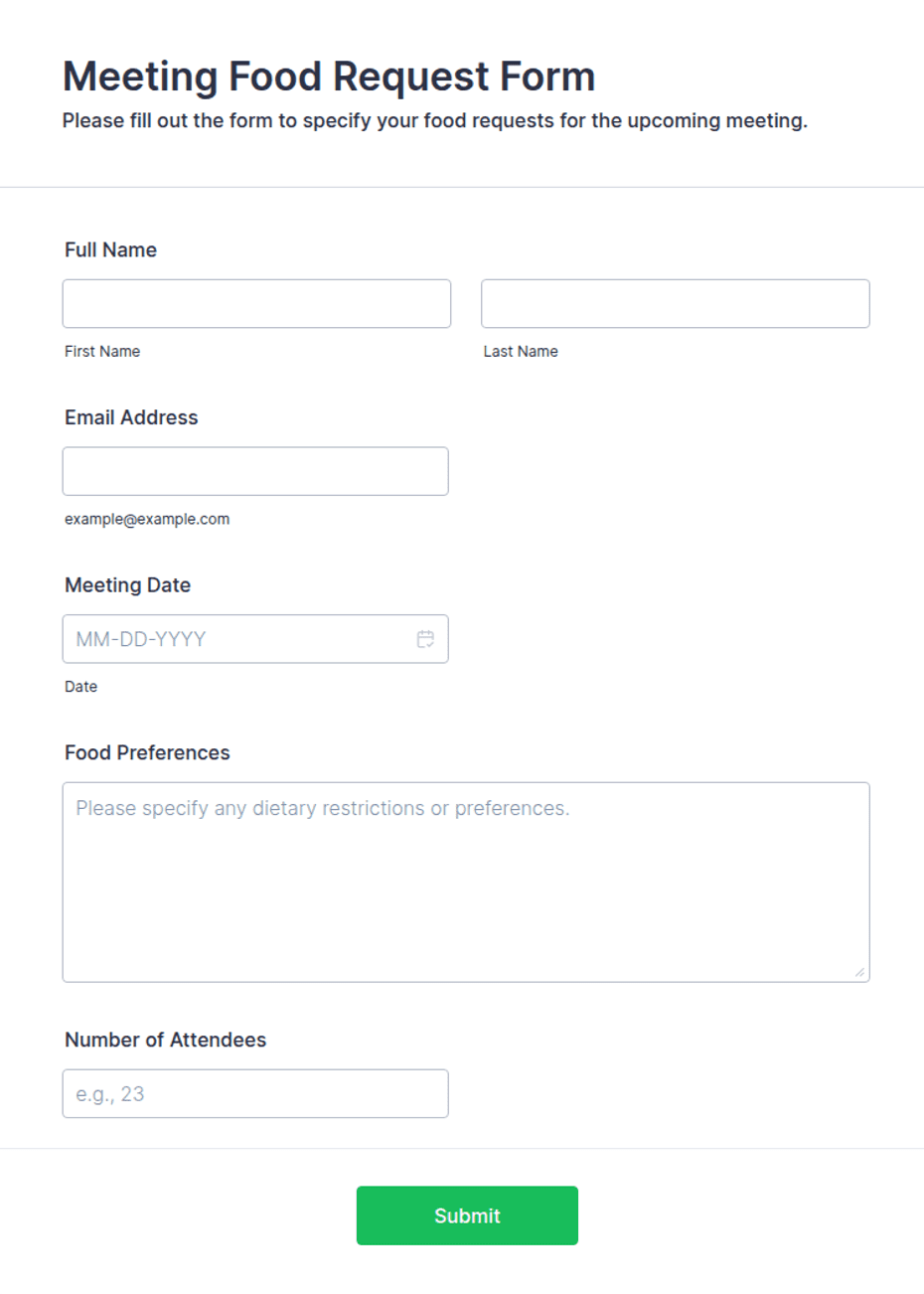 Meeting Food Request Form Template | Jotform