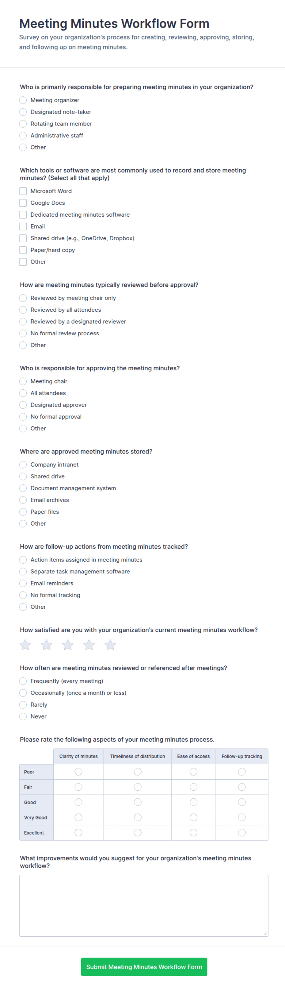 Meeting Minutes Workflow Survey Form Template | Jotform
