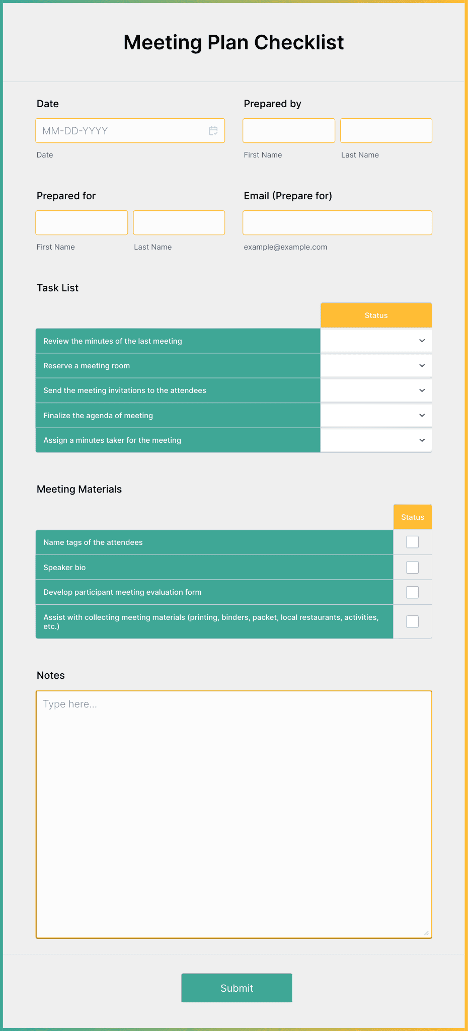 Meeting Plan Checklist Form Template | Jotform
