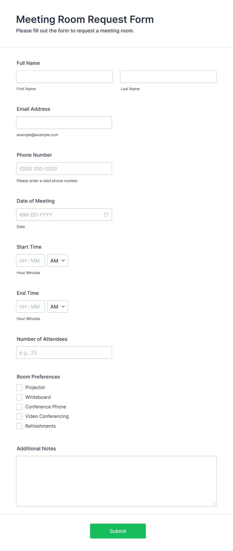 Meeting Room Request Form Template | Jotform