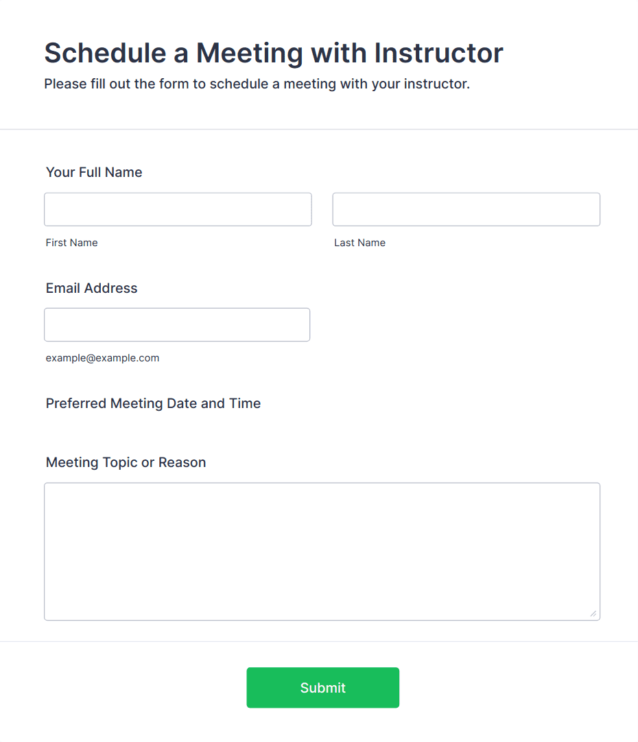 Meeting Scheduling Form with Instructor Form Template | Jotform