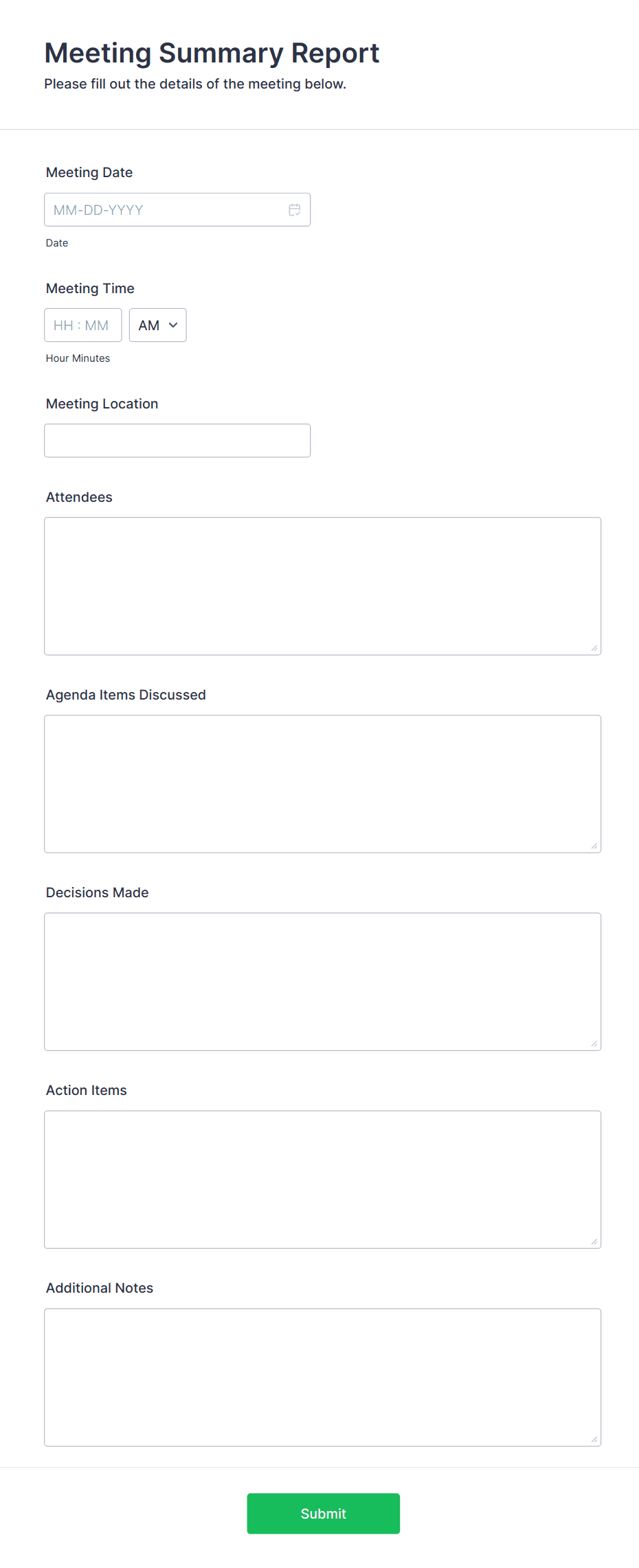Meeting Summary Report Form Template | Jotform