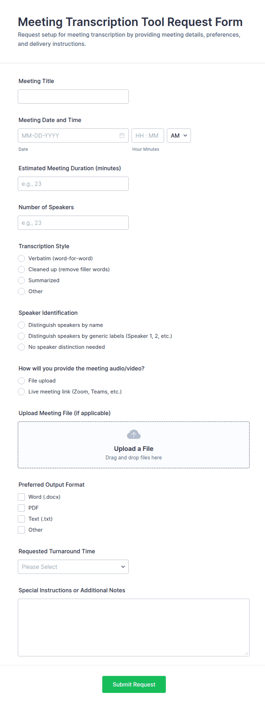 Meeting Transcription Tool Request Form Template | Jotform