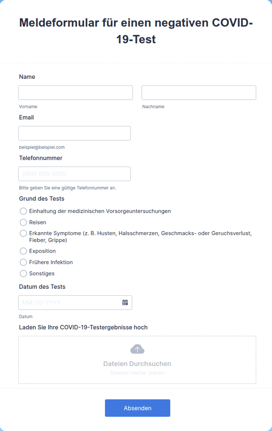 Meldeformular für einen negativen COVID-19-Test Formularvorlage | Jotform