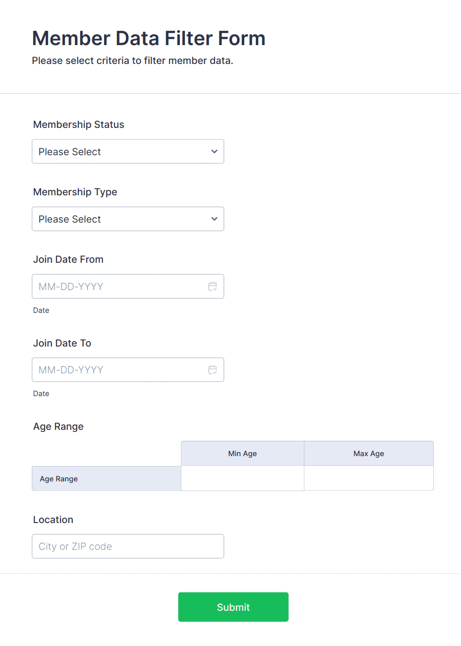 Member Data Filter Form Template | Jotform