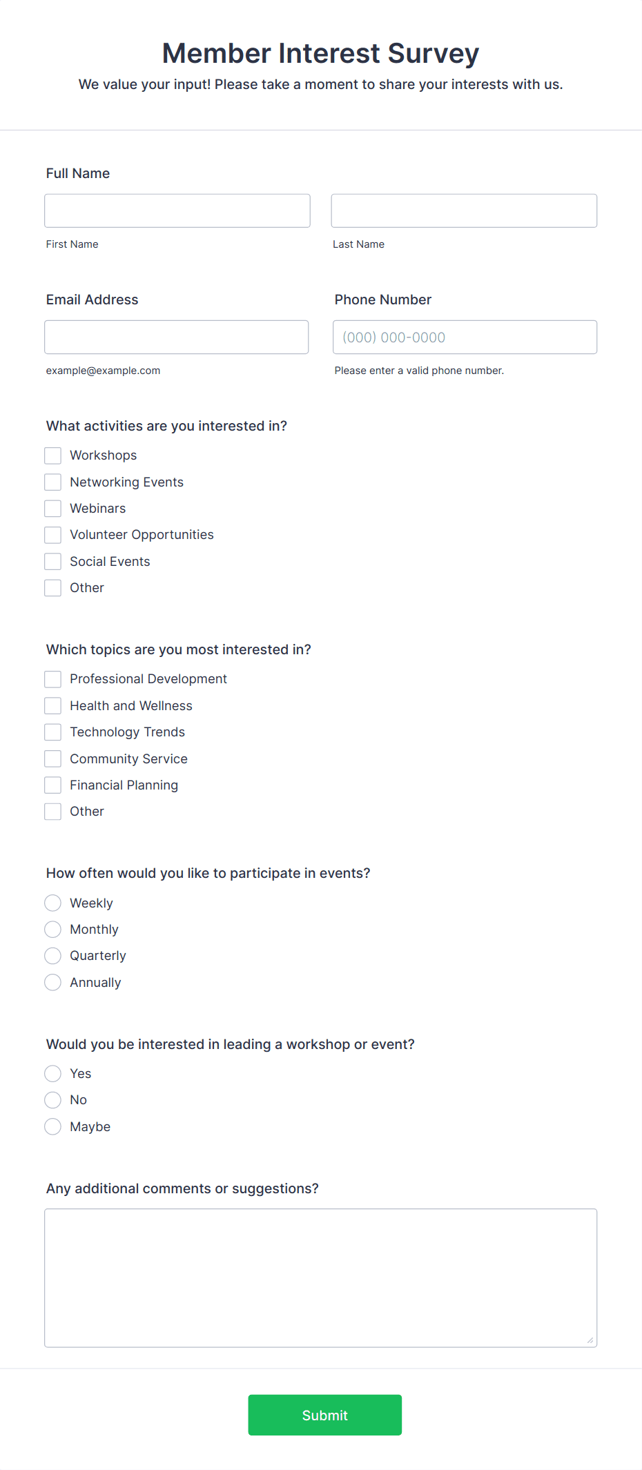 Member Interest Survey Form Template | Jotform