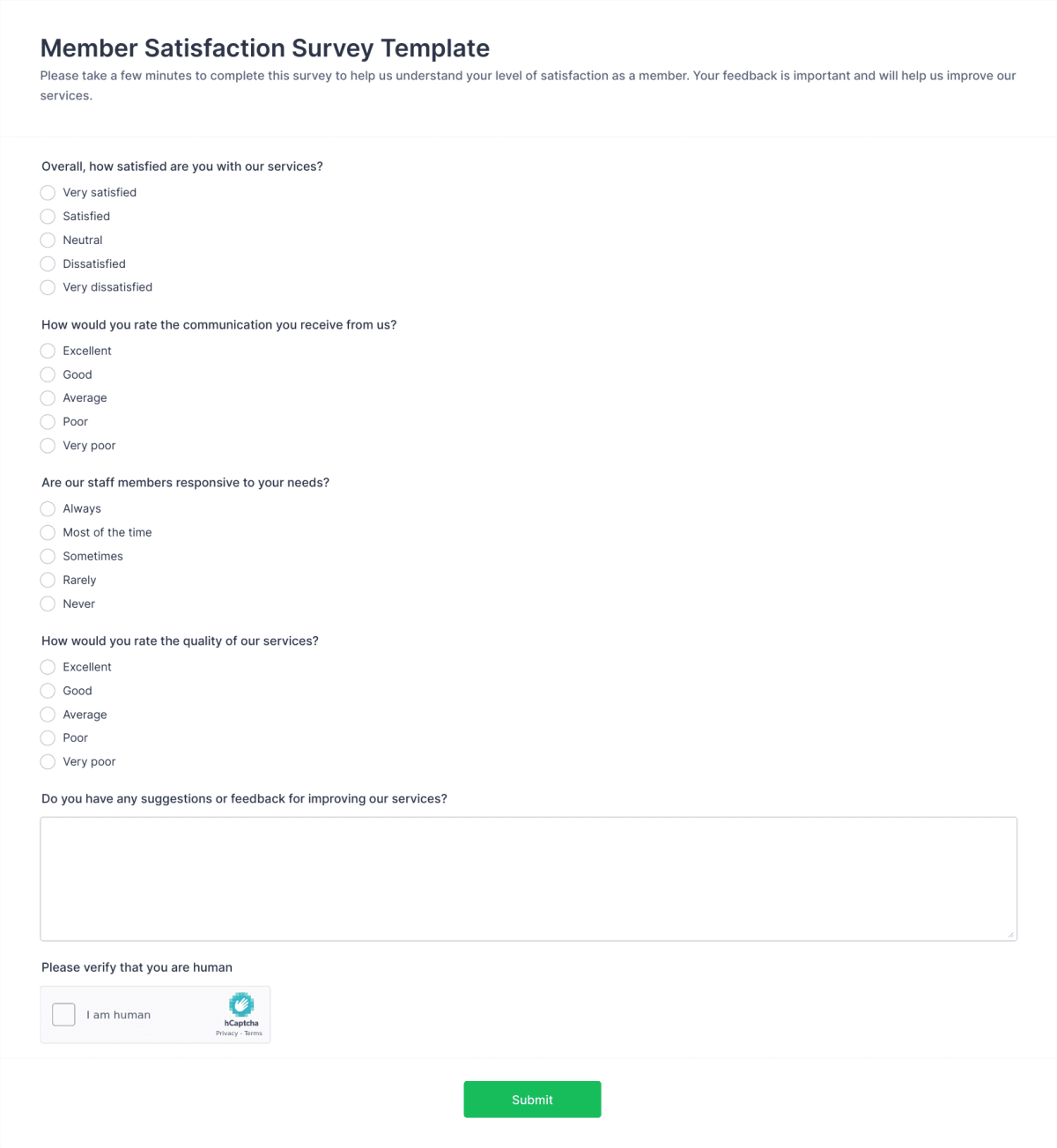 Member Satisfaction Survey Template Form Template | Jotform