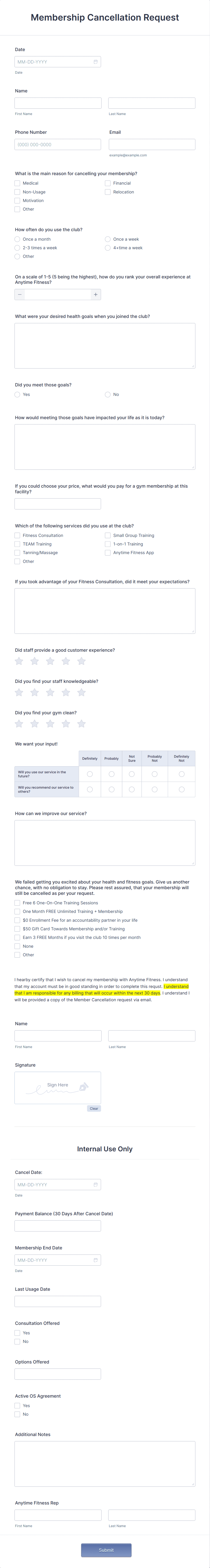 Membership Cancellation Request Form Template | Jotform