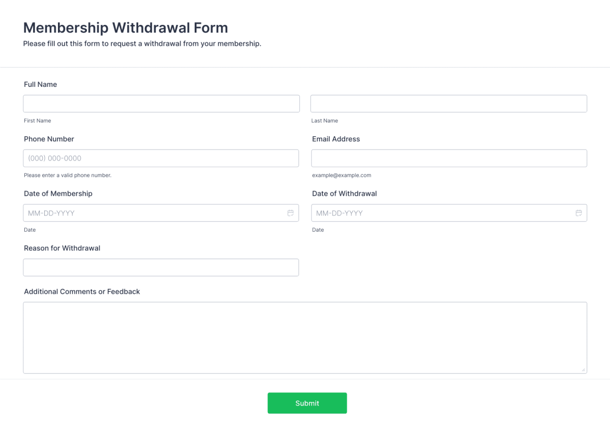 Membership Withdrawal Form Template | Jotform
