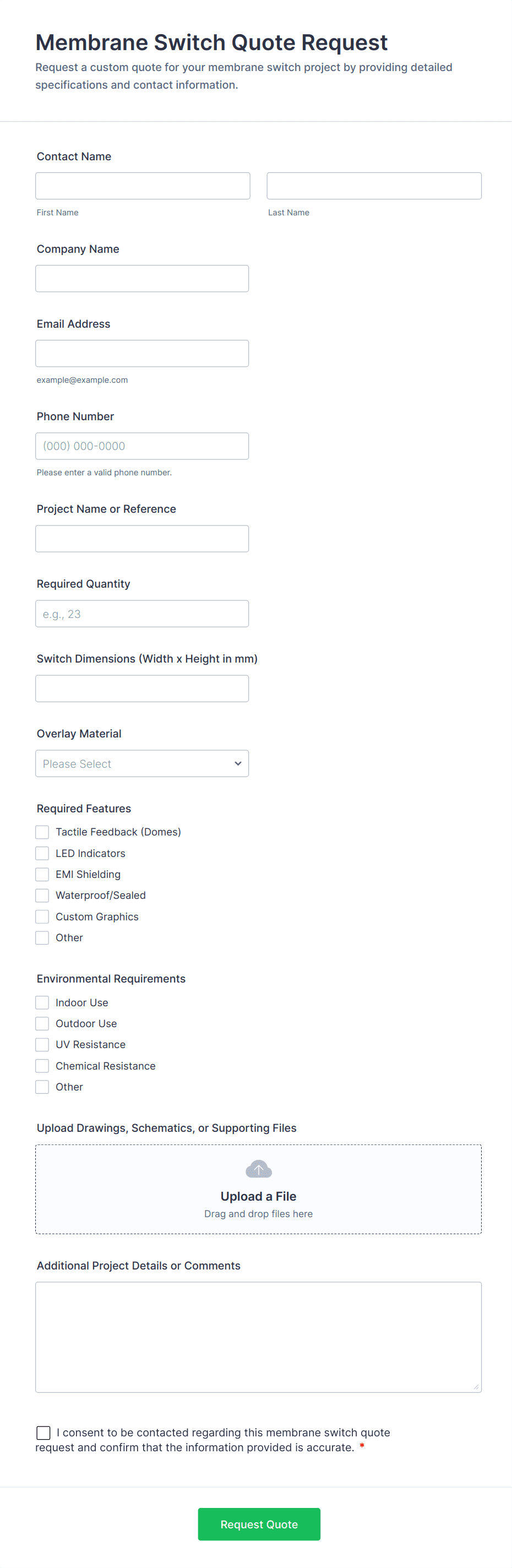 Membrane Switch Quote Request Form Template | Jotform