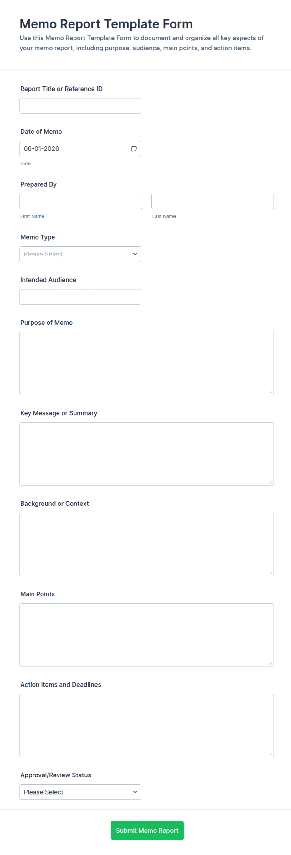 Memo Report Template Form | Jotform