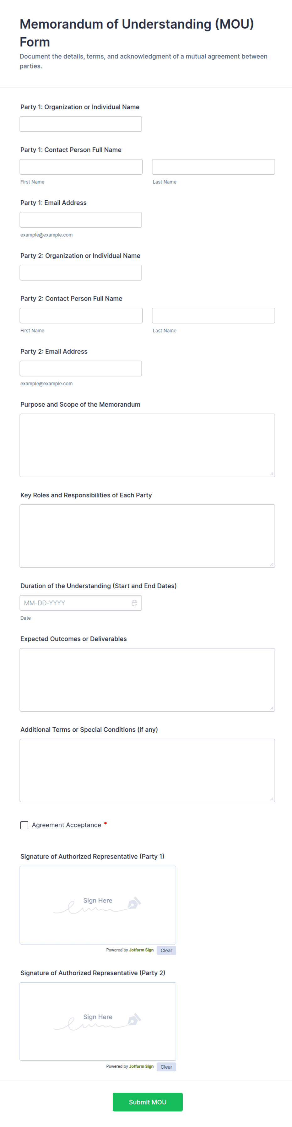 Memorandum of Understanding (MOU) Form Template | Jotform