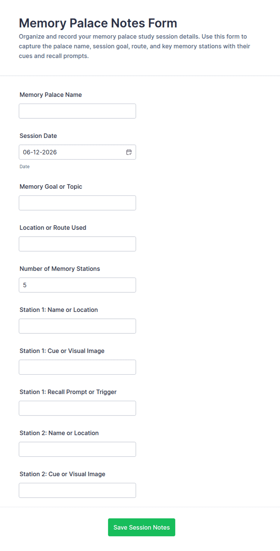 Memory Palace Notes Form Template | Jotform