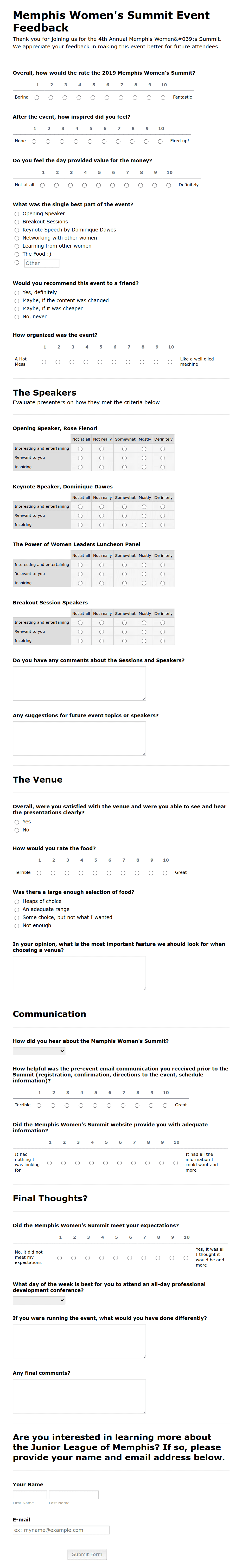 Memphis Womens Summit Form Template | Jotform