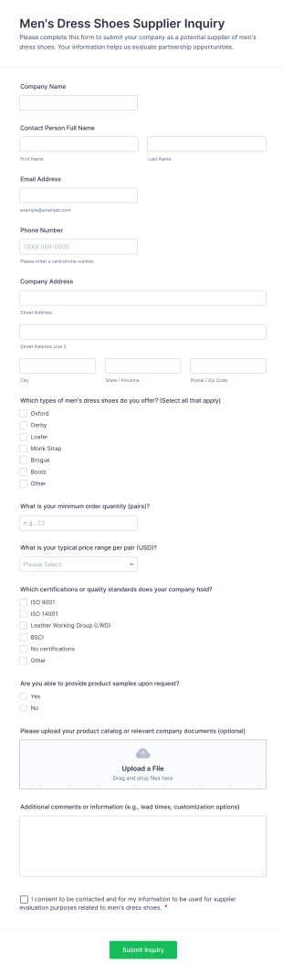 Men's Dress Shoes Supplier Inquiry Form Template | Jotform