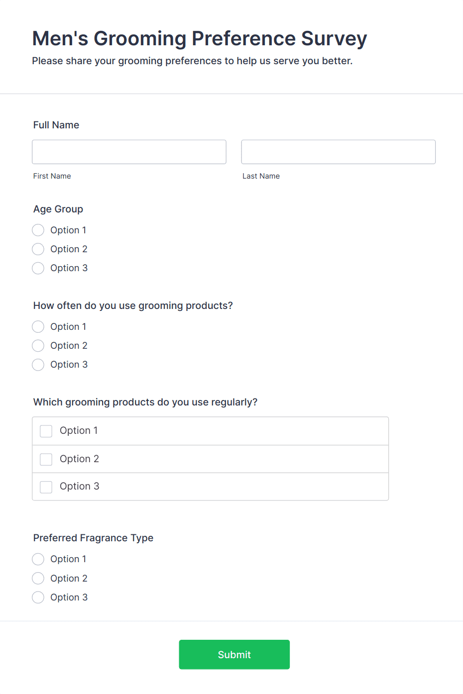 Men's Grooming Preference Survey Form Template | Jotform