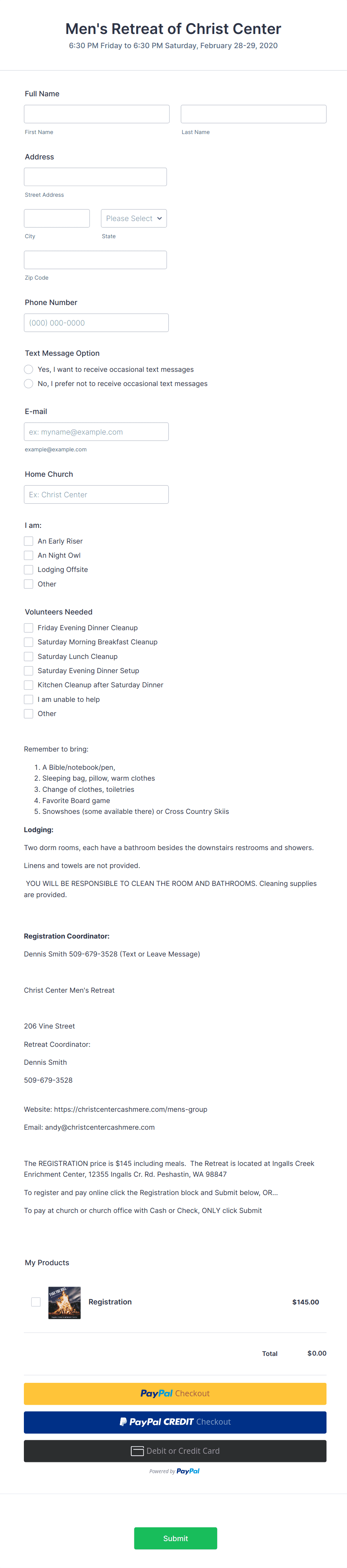 Men's Retreat Registration, CC Form Template | Jotform