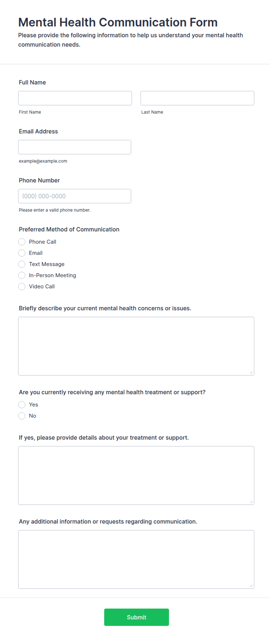 Mental Health Communication Form Template | Jotform