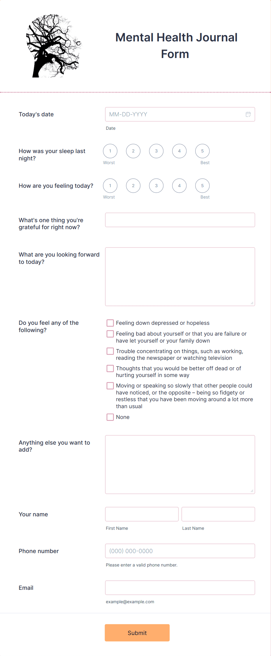 Mental Health Journal Template Form Template | Jotform
