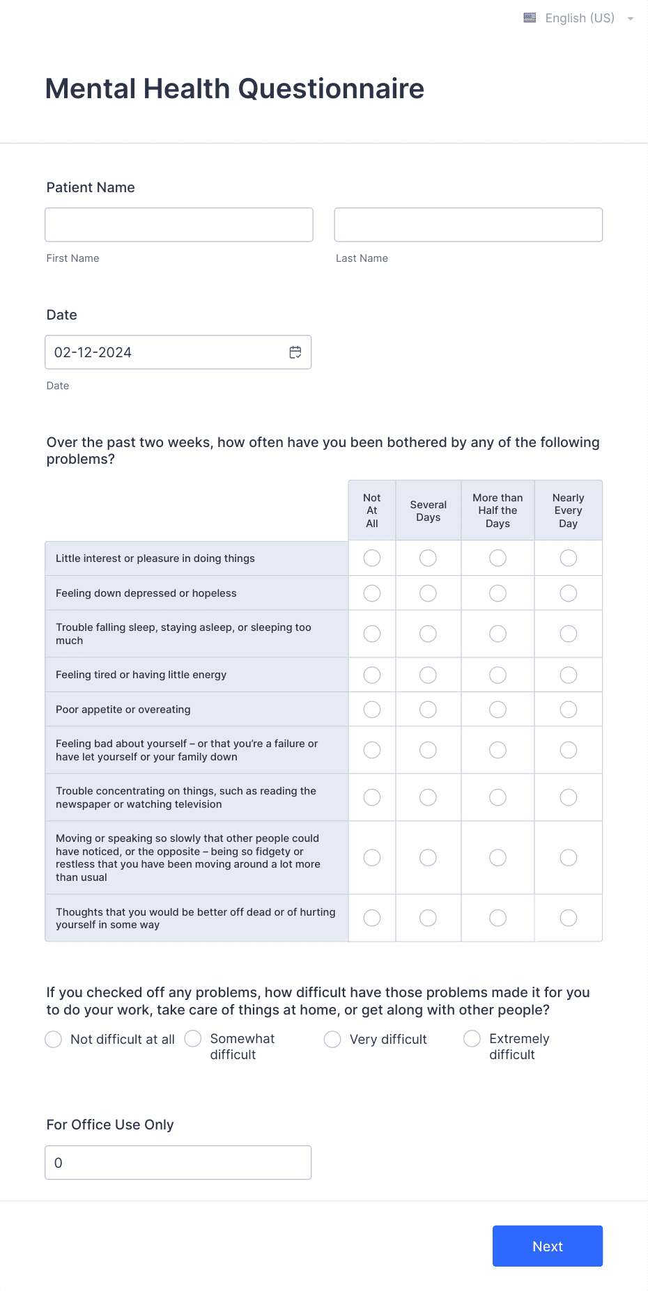 Mental Health Questionnaire Form Template | Jotform