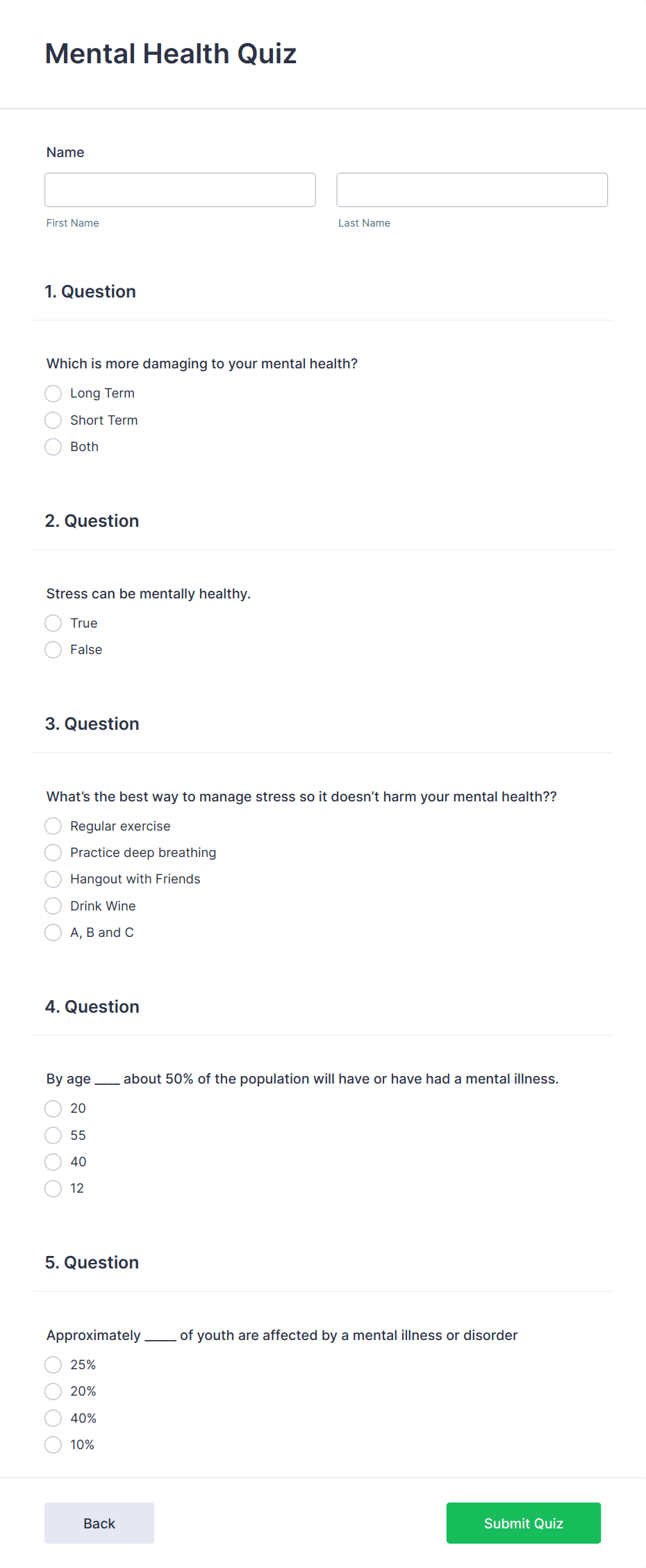 Mental Health Quiz Form Template | Jotform