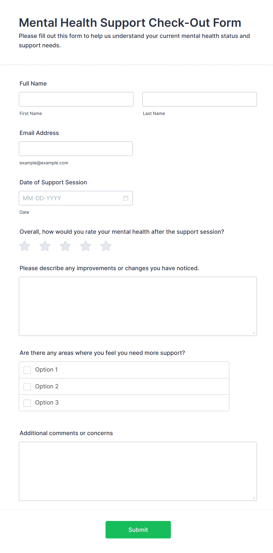 Mental Health Support Check-Out Form Template | Jotform
