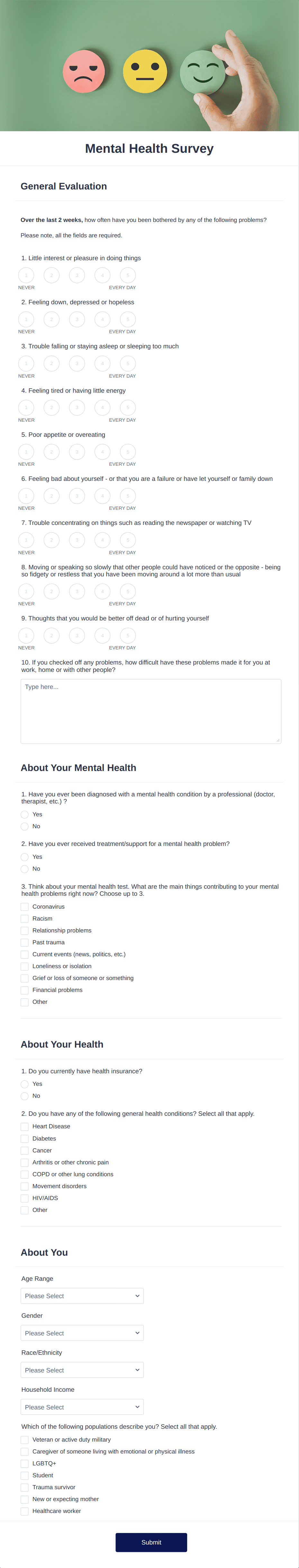 Mental Health Survey Form Template | Jotform