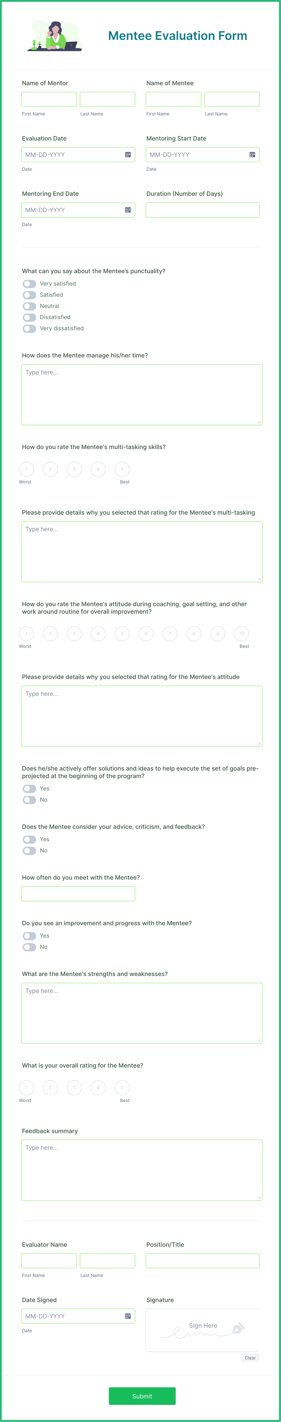 Mentee Evaluation Form Template | Jotform