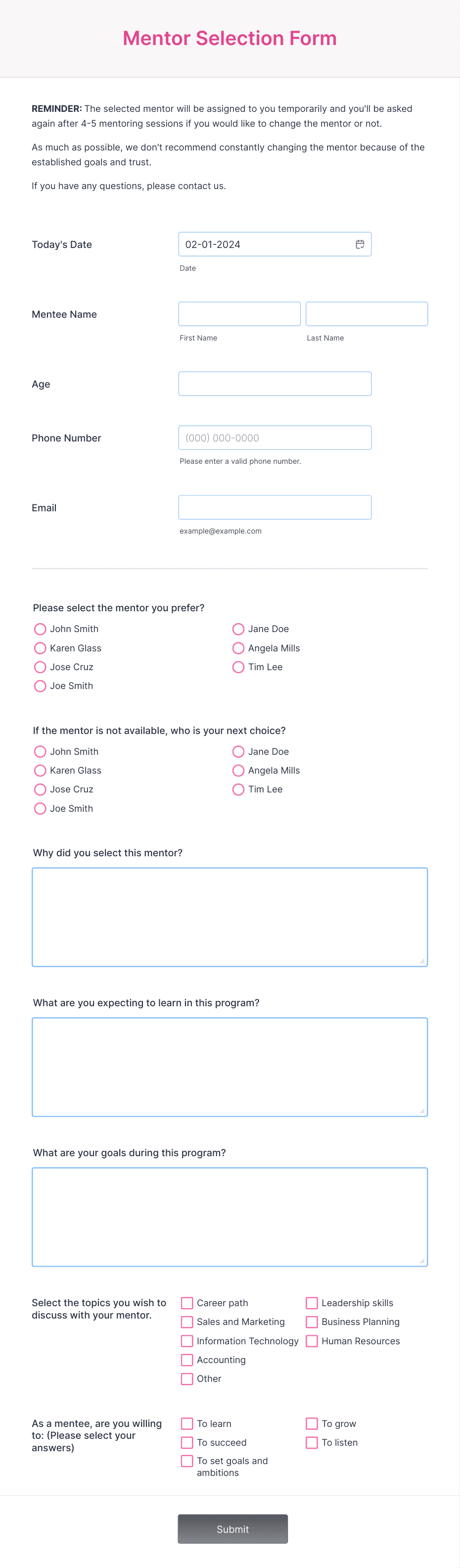 Mentor Selection Form Template | Jotform