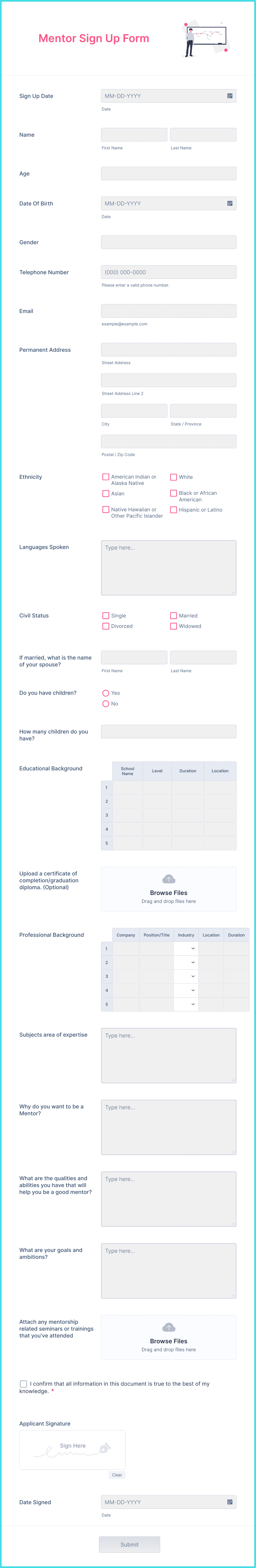 Mentor Sign Up Form Template | Jotform Mentor Sign Up Form Template | Jotform