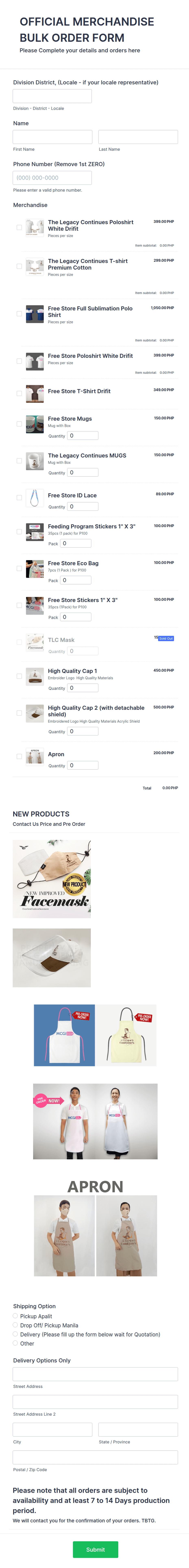 143 Merch Form Template | Jotform