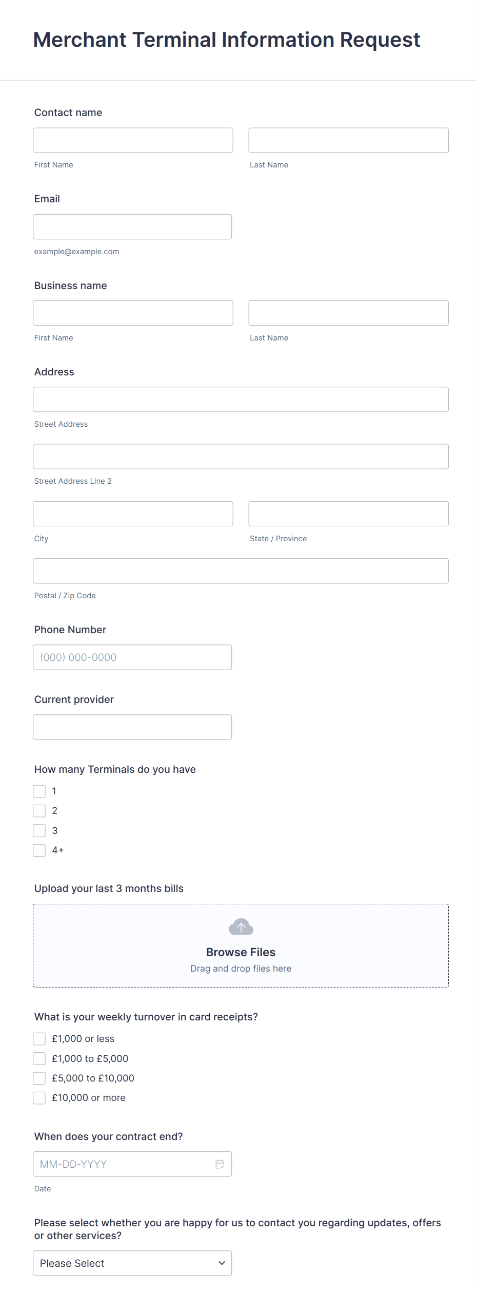Merchant Terminal Information Request Form Template | Jotform